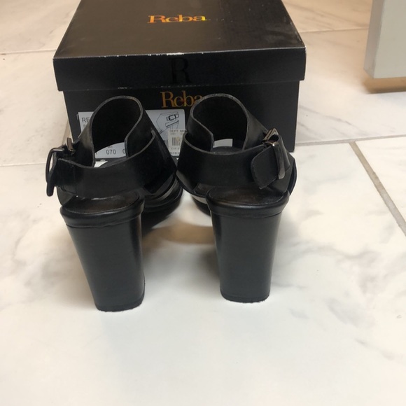 Reba | Shoes | Reba Black Leather Scrappy Chunky Heels | Poshmark